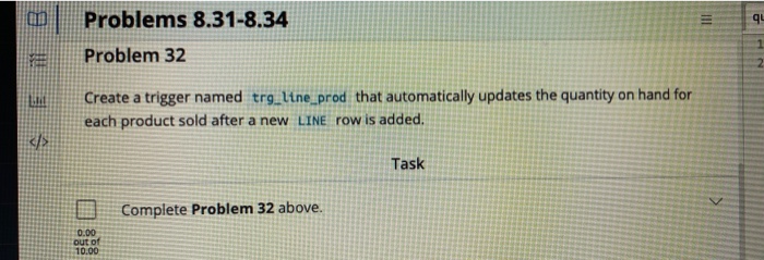 Solved 5 Problems 8.31-8.34 Problem 32 Create a trigger | Chegg.com