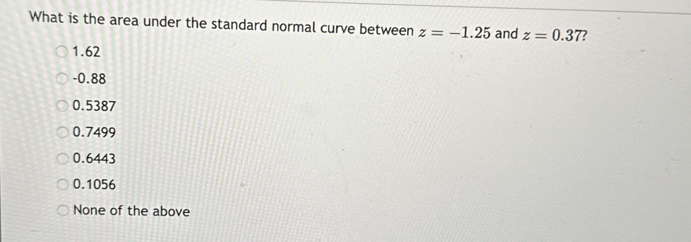Solved What is the area under the standard normal curve | Chegg.com