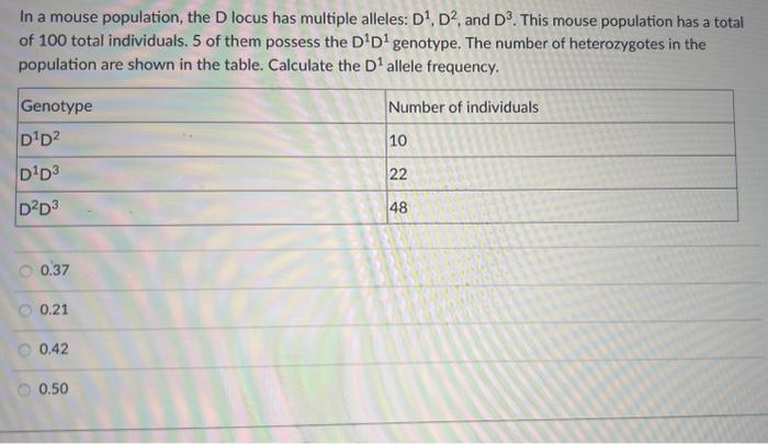 Solved In a mouse population, the D locus has multiple | Chegg.com