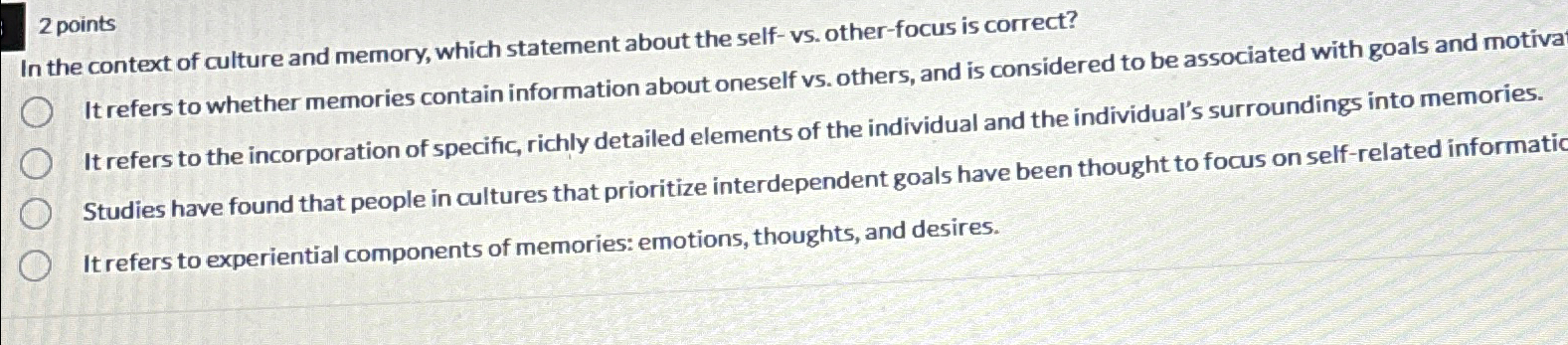 Solved 2 ﻿pointsIn the context of culture and memory, which | Chegg.com