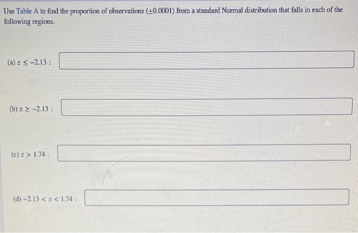 Solved Use Table A to find the proportion of observations | Chegg.com