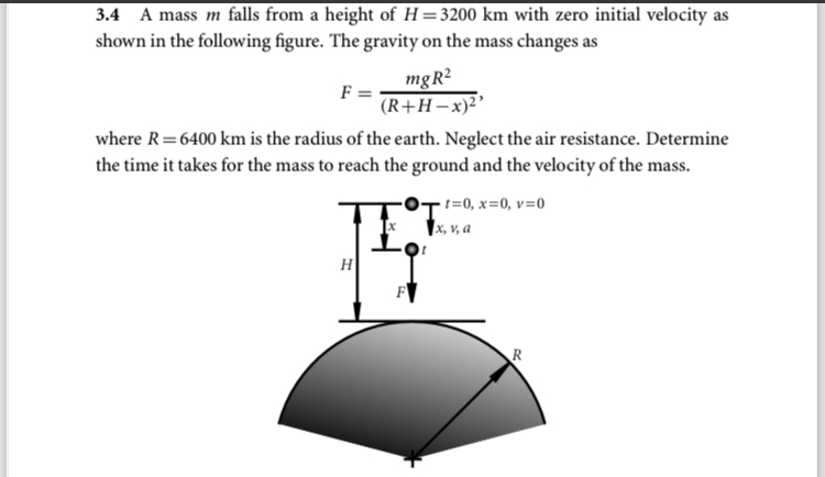Solved 3.4 ﻿A mass m ﻿falls from a height of H=3200km ﻿with | Chegg.com