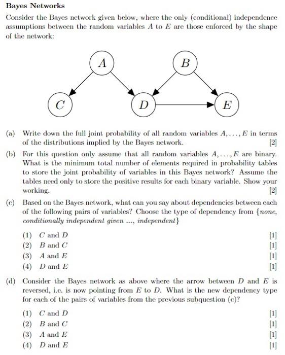 Solved Bayes Networks Consider the Bayes network given | Chegg.com