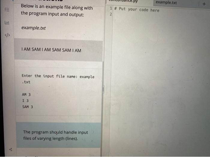 Solved Instructions + concordance.py example.txt 1 # Put | Chegg.com