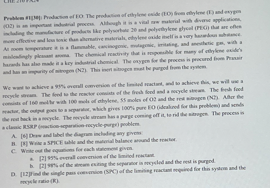 Solved Problem #1|30]: Production of EO: The production of | Chegg.com