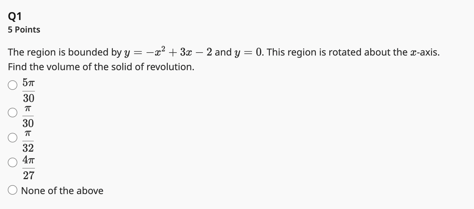 Solved Q15 ﻿PointsThe region is bounded by y=-x2+3x-2 ﻿and | Chegg.com