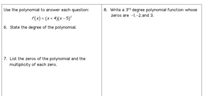 Solved 8. Write a 3rd degree polynomial function whose zeros | Chegg.com