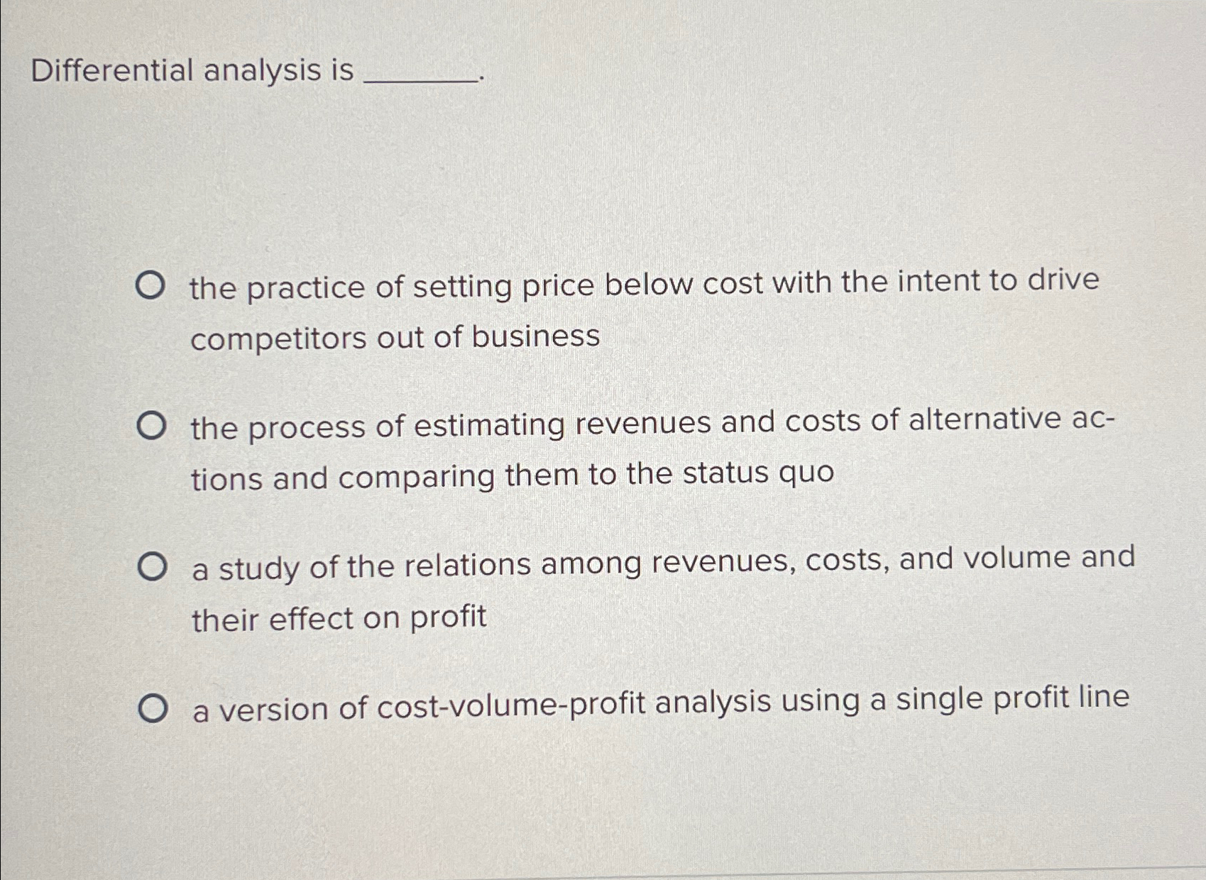 Solved Differential analysis isthe practice of setting price | Chegg.com