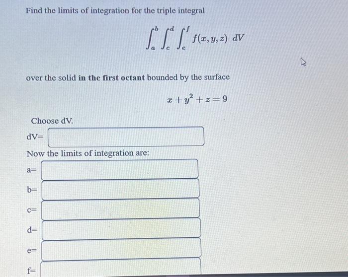 Solved Find the limits of integration for the triple | Chegg.com