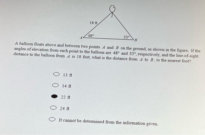 Solved A balloon floats above and between two points A and B | Chegg.com