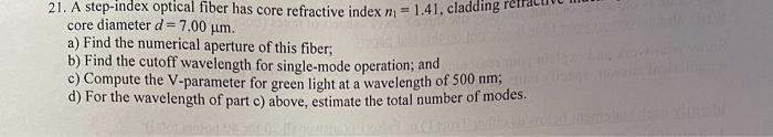Solved 21. A step-index optical fiber has core refractive | Chegg.com