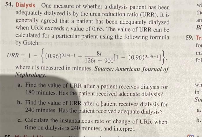 Solved 54. Dialysis One measure of whether a dialysis | Chegg.com