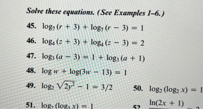 Solve these equations. (See Examples 1-6.) 45. | Chegg.com
