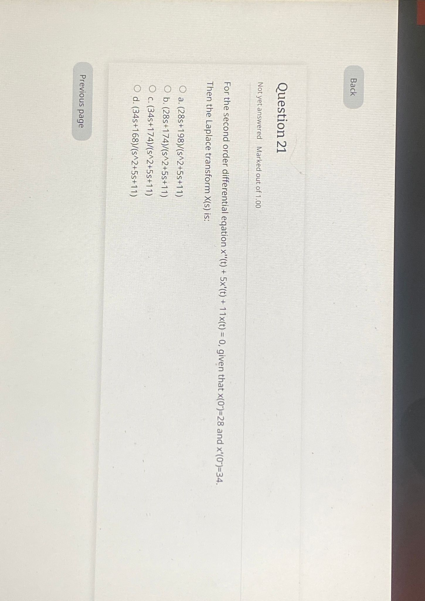 Solved Question 21Not yet answered Marked out of 1.00For the | Chegg.com