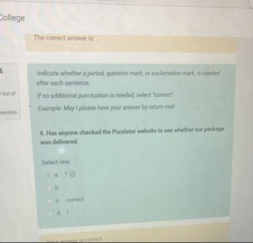 Solved CollegeThe correct answer is: .Indicate whether a | Chegg.com