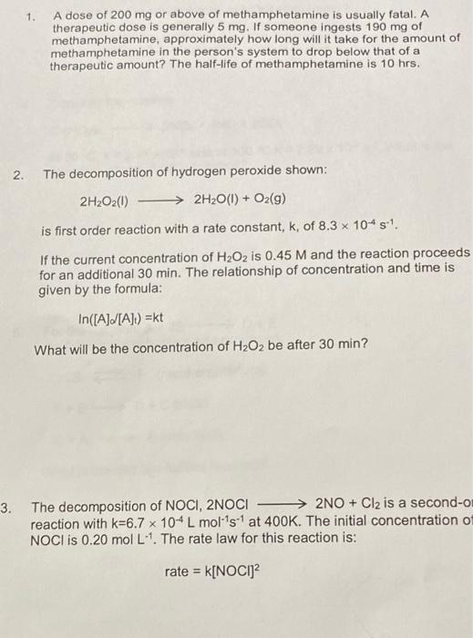 Solved 1. A dose of 200 mg or above of methamphetamine is | Chegg.com