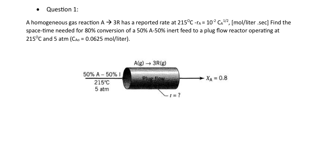 Solved Question 1:A homogeneous gas reaction A→3R ﻿has a | Chegg.com