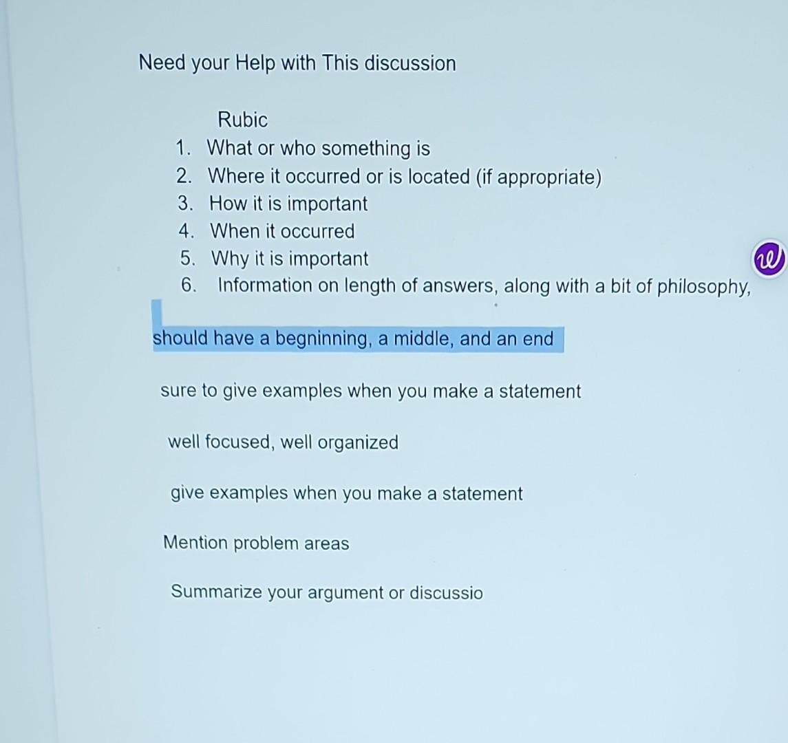 Need your Help with This discussion Rubic 1. What or | Chegg.com
