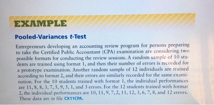 Solved EXAMPLE Pooled-Variances t-Test Entrepreneurs | Chegg.com
