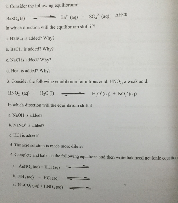 Solved 2. Consider the following equilibrium: BaSO4() Bat | Chegg.com