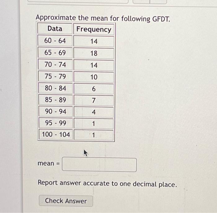 Solved Approximate the mean for following GFDT. Data | Chegg.com
