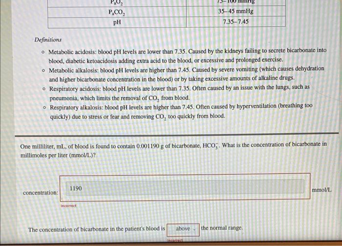 Solved P.O. P.CO, PH 35-45 mmHg 7.35-7.45 Definitions | Chegg.com