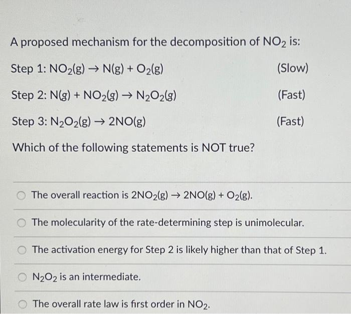 Solved A proposed mechanism for the decomposition of NO2 is: | Chegg.com