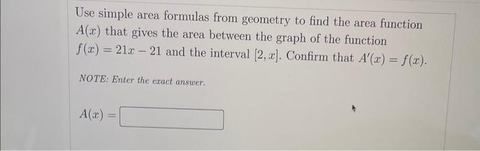 Solved Use simple area formulas from geometry to find the | Chegg.com Solved Use simple area formulas from geometry to find the | Chegg.com