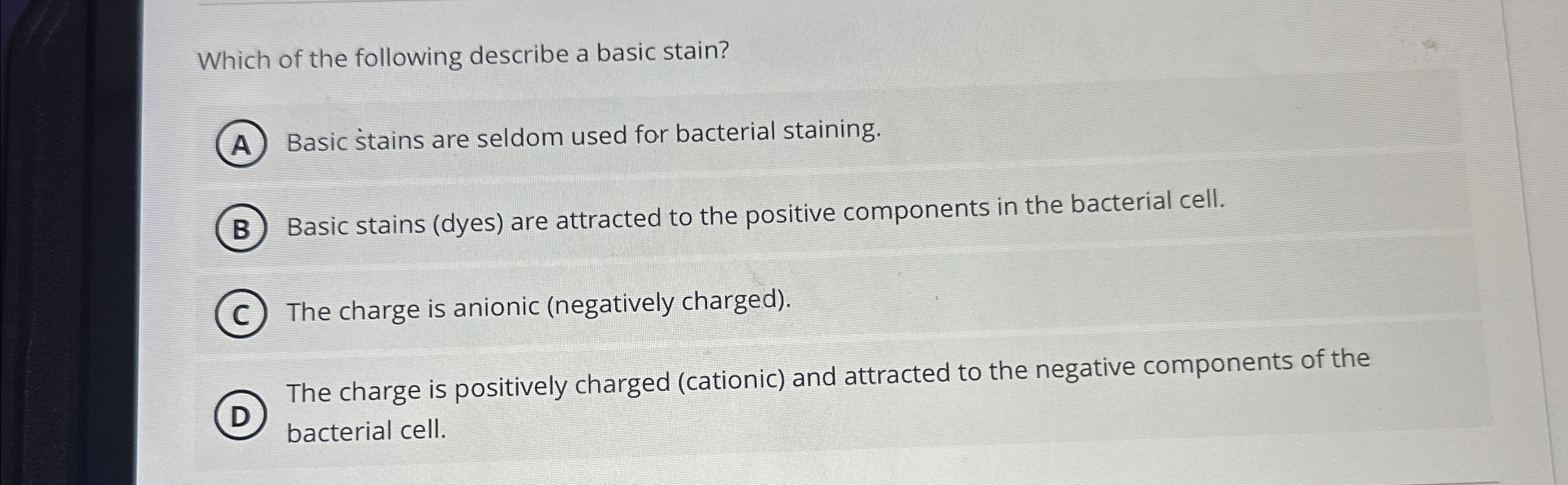 Solved Which of the following describe a basic stain?Basic | Chegg.com