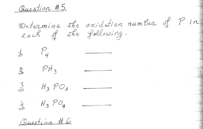Solved Suestion #5 Determine the oxidation number of Pin | Chegg.com