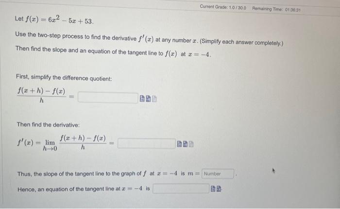 Solved Let f(x)=6x2−5x+53. Use the two-step process to find | Chegg.com