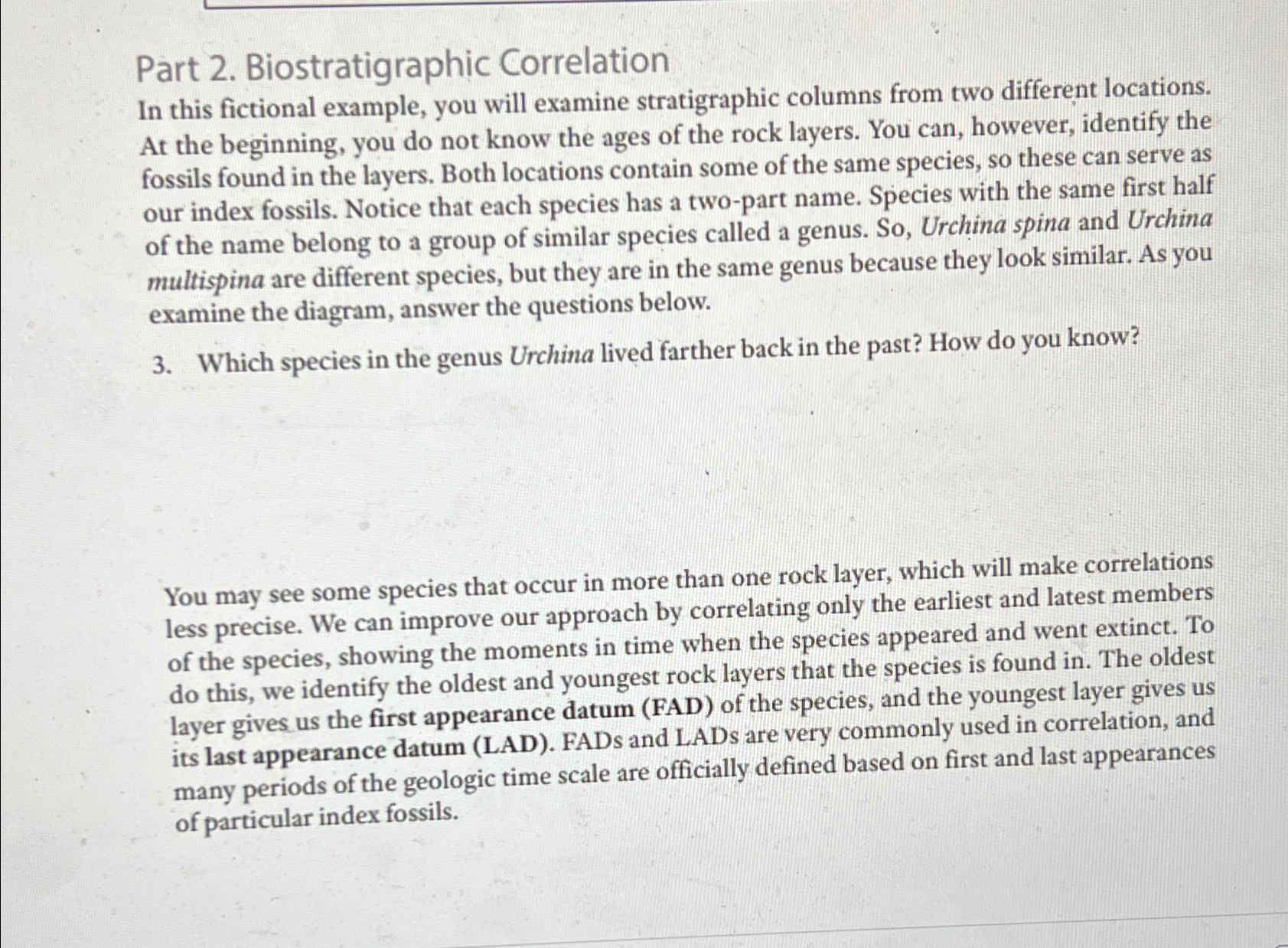 Solved Part 2. ﻿Biostratigraphic CorrelationIn this | Chegg.com