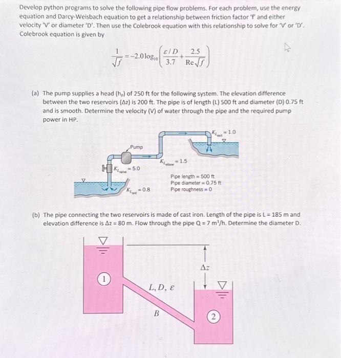 Solved Develop python programs to solve the following pipe | Chegg.com