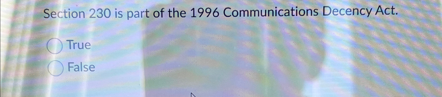 Solved Section 230 ﻿is part of the 1996 ﻿Communications | Chegg.com