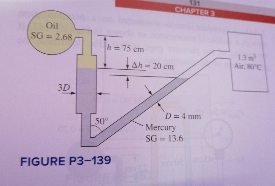 Solved 3-139 An oil pipeline and a 1.3-m rigid air tank are | Chegg.com