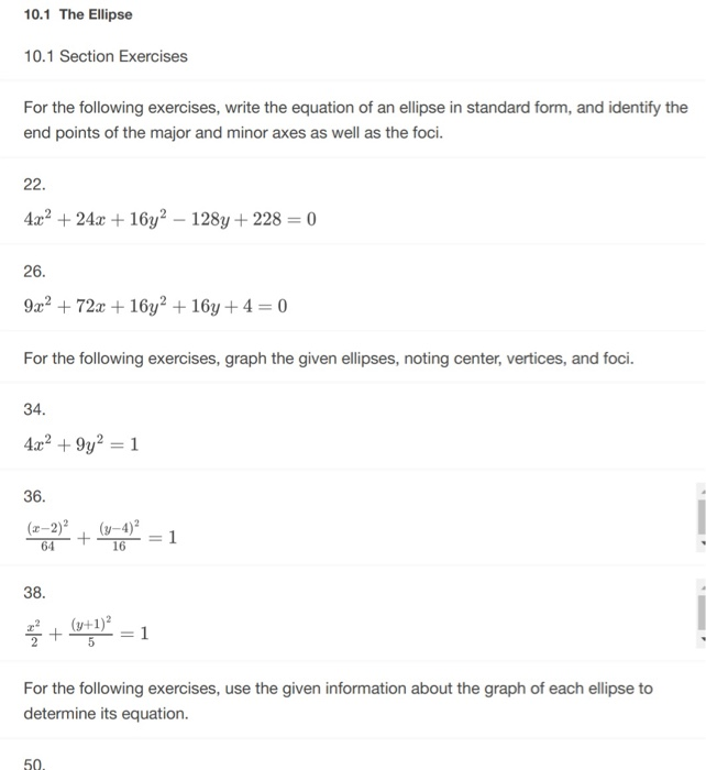 Solved 10.1 The Ellipse 10.1 Section Exercises For the | Chegg.com