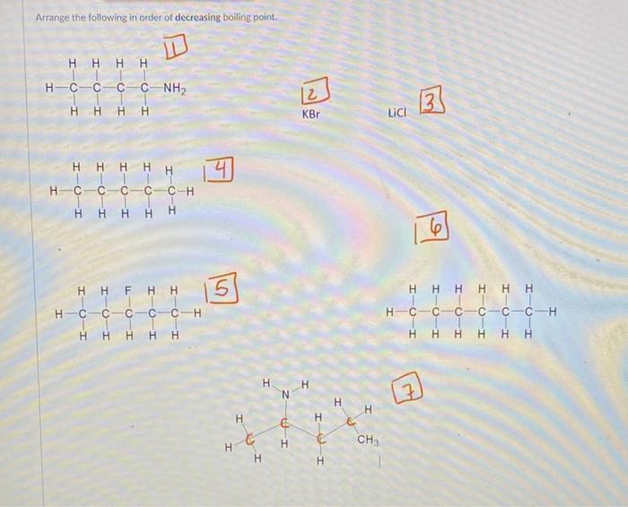Solved Arrange the following in order of decreasing boiling | Chegg.com