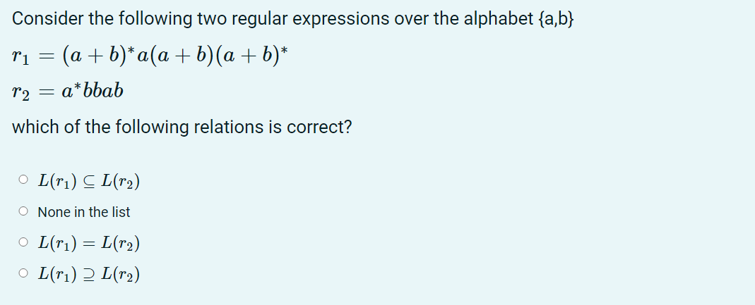 Solved Consider The Following Two Regular Expressions Over