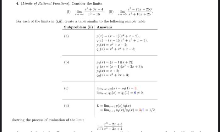 Solved 4. (Limits of Rational Functions). Consider the | Chegg.com