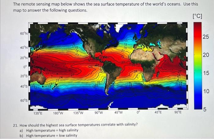 Solved The remote sensing map below shows the sea surface | Chegg.com