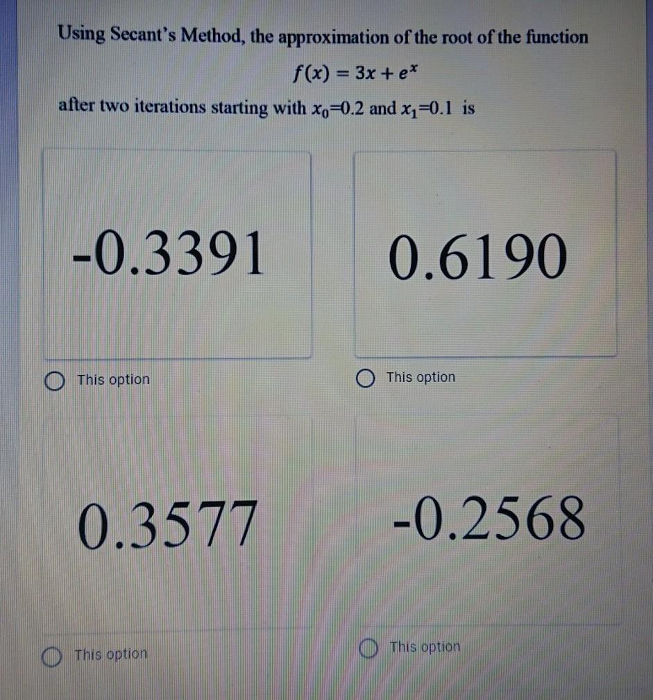 Solved Using Secant's Method, the approximation of the root | Chegg.com