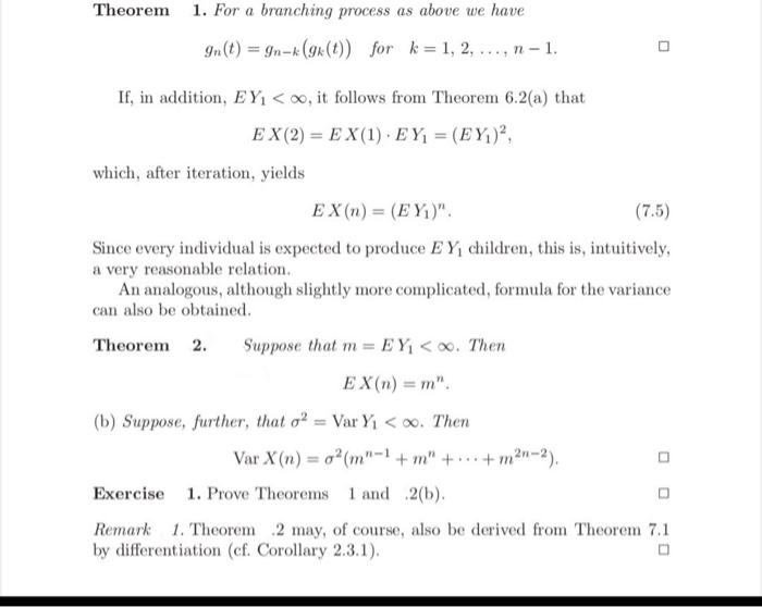 Solved Theorem 1. For a branching process as above we have | Chegg.com