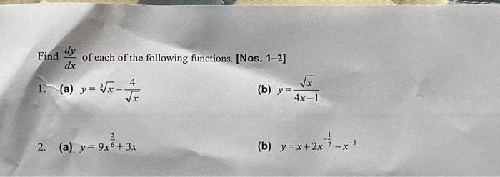 Solved Find dxdy of each of the following functions. [Nos. | Chegg.com