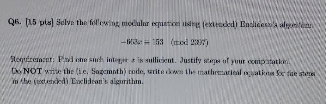Solved Q6. (15 pts) Solve the following modular equation | Chegg.com
