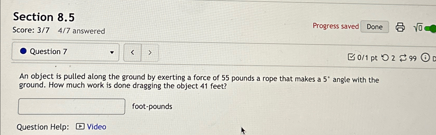 Solved Section 8.5Score: 3/7 4/7 ﻿answeredProgress saved01 | Chegg.com