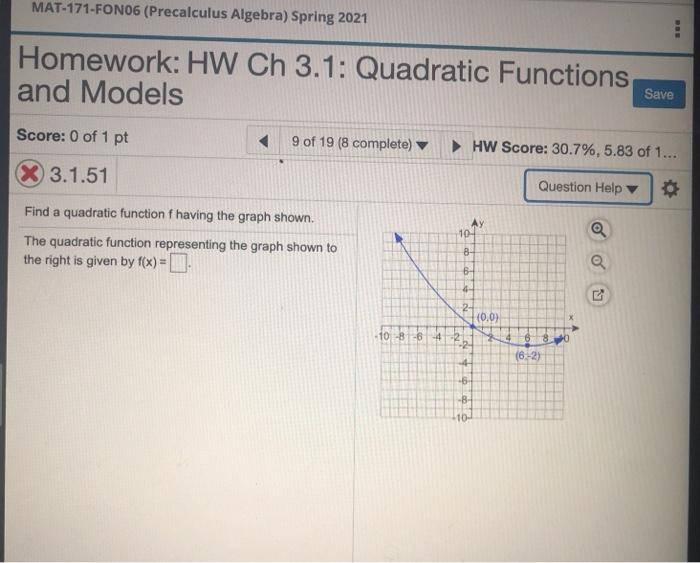 Solved MAT-171-FON06 (Precalculus Algebra) Spring 2021 | Chegg.com