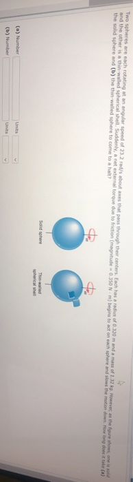 Solved Two spheres are each rotating at an angular speed of | Chegg.com