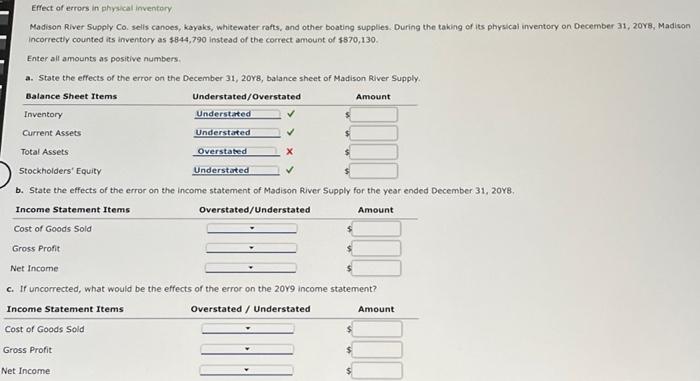 Solved Effect of errors in physical inventory Madison River | Chegg.com