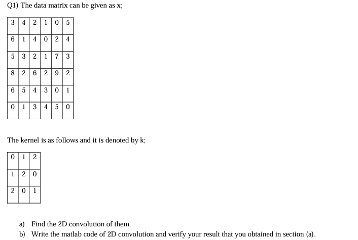 Solved Q1) ﻿The data matrix can be given as x;The kernel is | Chegg.com