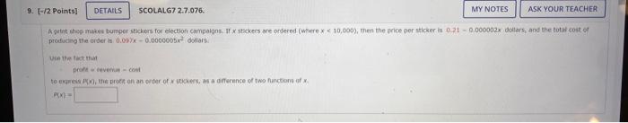 Solved prodscting the drder in 0.07γx−0.0000005x2 dollarsi | Chegg.com